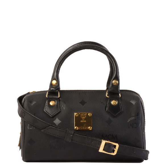 MCM | Bags | Mcm Logo Plate Mini Boston 2way Bag Black | Poshmark